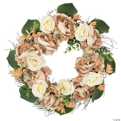 Peach and White Floral Fall Harvest Artificial Wreath 22-Inch ...