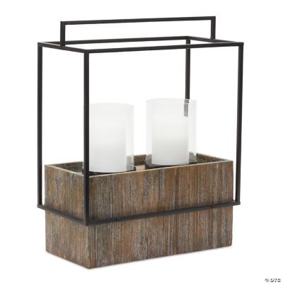 Wood Candle Holder with Metal Frame 18"H