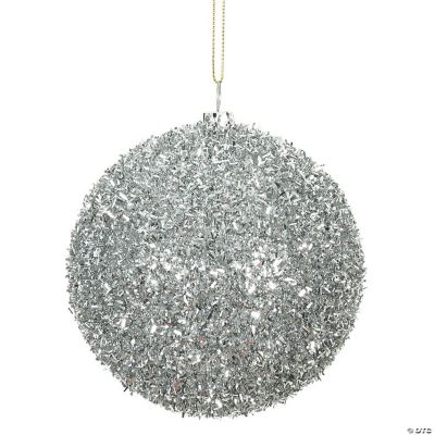 Vickerman 4" Silver Tinsel Ball Ornament, 4 per Bag | Oriental Trading