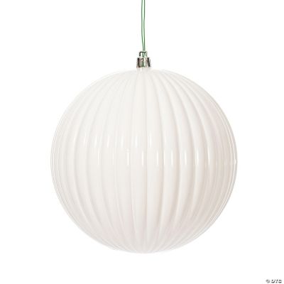 Vickerman 6" White Shiny Lined Ball Ornament, 4 per Bag.