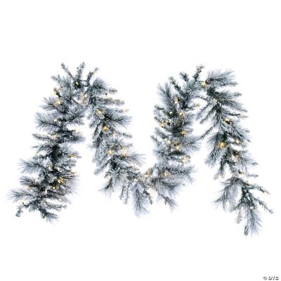 Vickerman 9' Proper 14" Flocked Jackson Pine Pre-Lit Artificial Garland ...