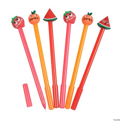 7" Red, Orange & Pink Fruit Character Pens Assortment - 12 Pc ...