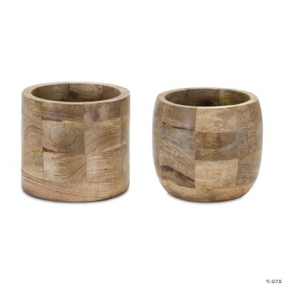 Round Wood Planter (Set Of 2) 5"H Wood