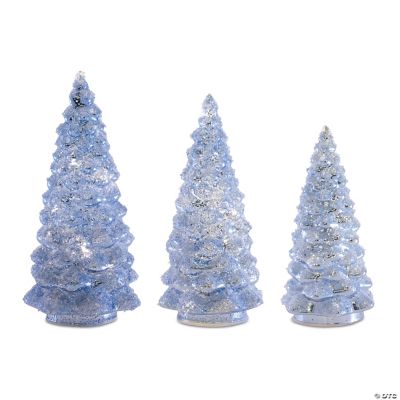 Blue Led Frosted Glass Tree Decor (Set Of 3) 7"H, 8"H, 9"H Glass 2 Aa ...