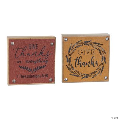 Give Thanks Sign (Set Of 6) 5"Sq Mdf/FauProper Leather | Oriental Trading