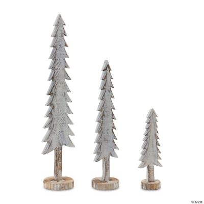 White Wood Tabletop Pine Tree (Set Of 6) 10"H, 16"H, 21.5"H Wood
