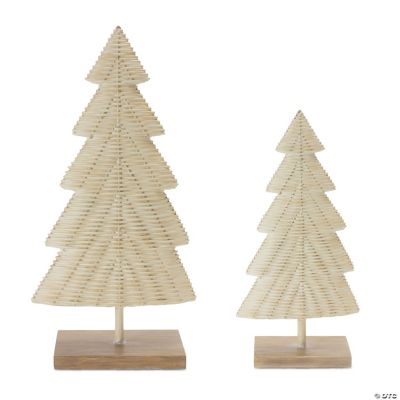 Woven Wicker Design Pine Tree (Set Of 2) 13"H, 17"H Resin | Oriental ...