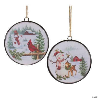 Woodland Snowman Disc Ornament (Set Of 12) 6.5"H Metal