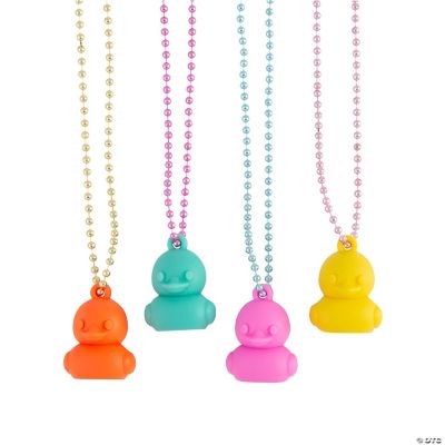 24" Yellow, Blue, Pink or Orange Lucky Duck Charm Necklaces - 12 Pc.