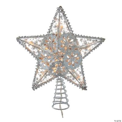 20 Light Silver Star Christmas Tree Topper 10 Inch UL0913S