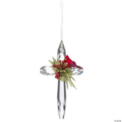 Ganz Acrylic Mistletoe Cardinal Cross Ornament, 5 x 7 Inches