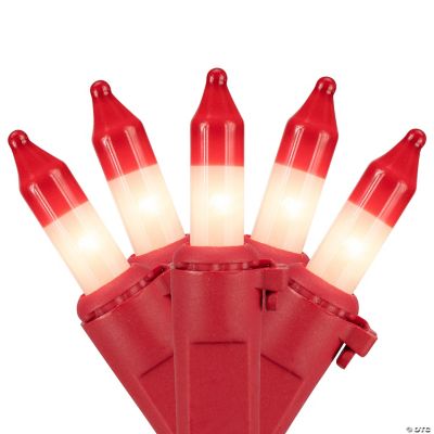 50ct Red and White Peppermint Mini Christmas Light Set 10ft Red Wire ...