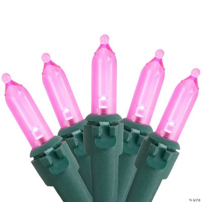 50 Pink LED Mini Christmas Lights - 16.25 ft Green Wire | Oriental Trading