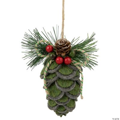 6" Green Felt Pine Cone with Berries Christmas Ornament | Oriental Trading