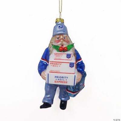 6" Busy Santa "USPS Priority" Mail Carrier Glass Christmas Ornament ...
