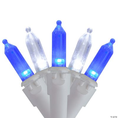 Set of 100 Blue & Pure White LED Mini Christmas Lights 4" Spacing ...
