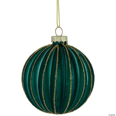 4ct Green and Gold Textured Glass Christmas Ball Ornaments 3"