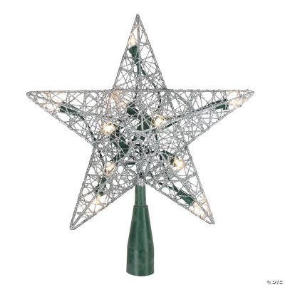 9" Lighted Silver Wire Star Christmas Tree Topper - White LED Lights ...