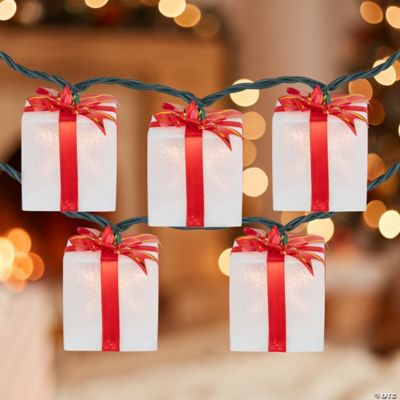 10-Count White and Red Christmas Present Light Set- 7.5ft Green Wire ...