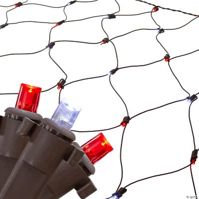 4' x 6' Red and White Micro LED Net Style Christmas Lights Brown Wire ...