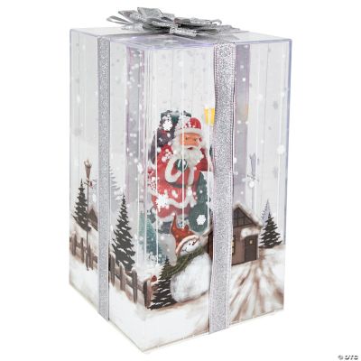 12" Lighted and Musical Santa Claus Snowing Gift Box Christmas ...