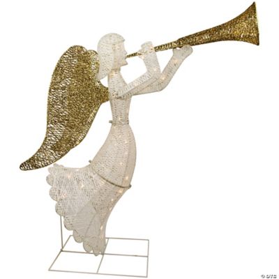 48" LED Lighted Gold and Silver Trumpeting Angel Outdoor Christmas ...
