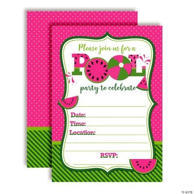 Watermelon Pool Party Pink Birthday Invitations 40pc. by AmandaCreation ...