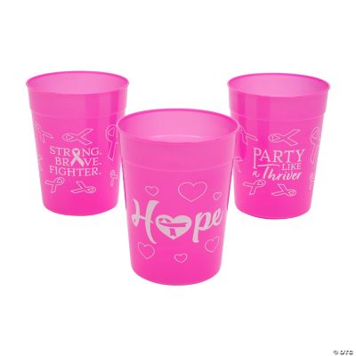 5 1/2" 10 oz. Breast Cancer Thriver Reusable Plastic Cups - 24 Pc.