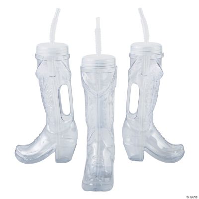 10 3/4" 30 oz. Cowboy Boot Reusable Plastic Cups with Lids & Straws - 6 ...