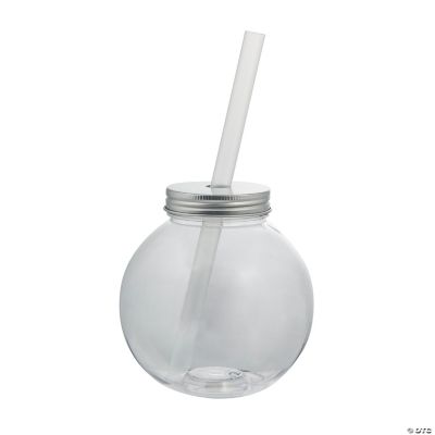 3 3/4" 16 oz. Clear Round Ball Cups with Lids & Straws - 12 Ct.