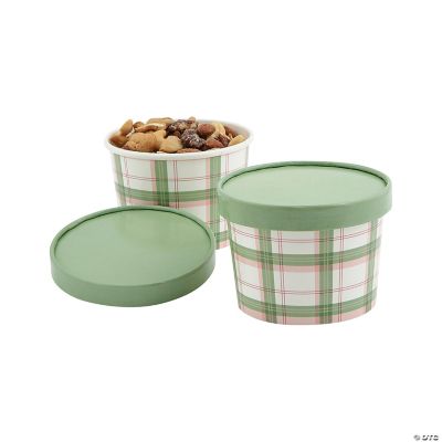 4" x 3" Pink & Sage Plaid Paper Snack Bowls with Lids - 12 Pc ...