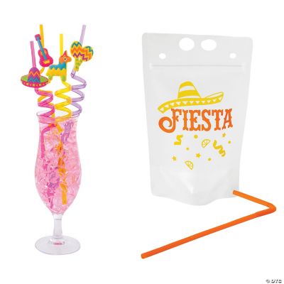 16 oz. Fiesta Themed Plastic Drink Pouch & Silly Straw Kit - 74 Pc.