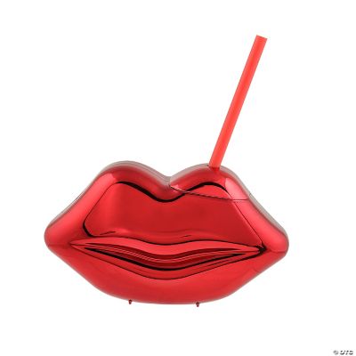 15 3/4" 12 oz. Metallic Red Lips-Shaped Plastic Cup with Lids & Straws ...