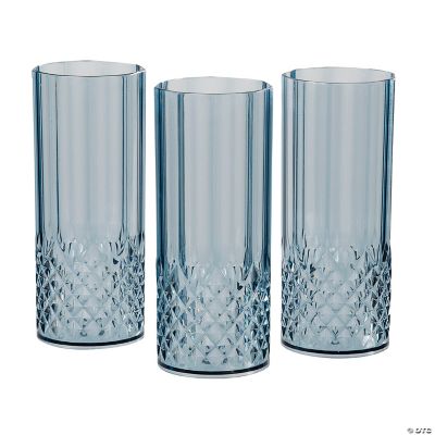 6" 14 oz. Dusty Blue Patterned Reusable Plastic Water Cups - 12 Ct ...