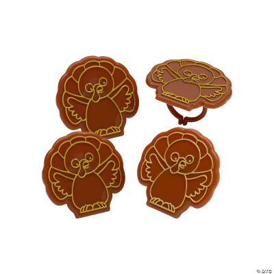 1 1/2" Thanksgiving Brown & Gold Turkey Plastic Rings - 24 Pc ...