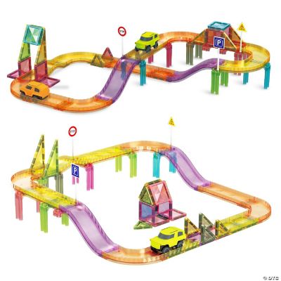 PicassoTiles 60 PC Mini Race Track, Magnetic Tiles, Magnetic Building ...