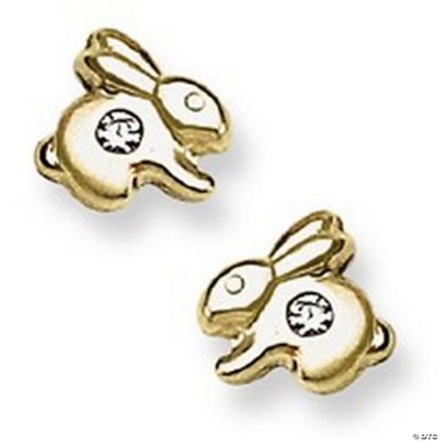 CZ Accent Bunny Rabbit Stud Baby Earrings in 14K Yellow Gold | Oriental ...