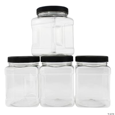32oz Square Plastic Jars (4-Pack, Quart); Clear Rectangular 4-Cup ...