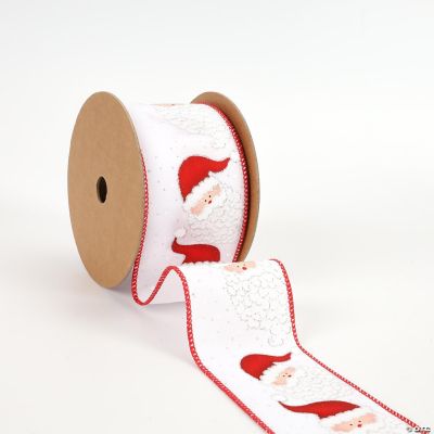 LaRibbons 2 1/2" Wired Ribbon - "Santa Claus" White/Red - 10 Yard Roll