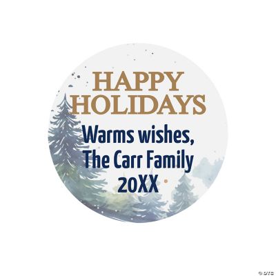 2" Personalized Winter Happy Holidays Round Favor Stickers - 40 Pc ...