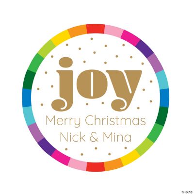 2" Personalized Merry & Bright Joy Round Favor Stickers - 40 Pc ...
