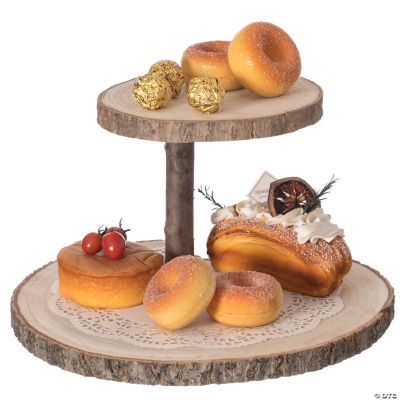 Vintiquewise Two Tier Natural Wood Color Tree Bark Server Tray with ...