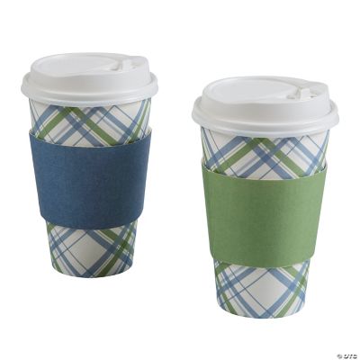 5 1/2" 16 oz. Sage & Dusty Blue Plaid Disposable Paper Coffee Cups with ...