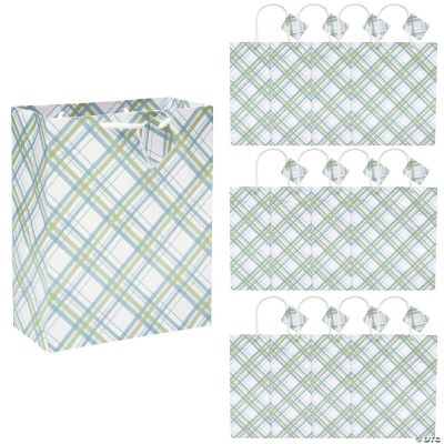 7 1/4" x 9" Medium Sage Green & Slate Blue Plaid Gift Bags - 12 Pc ...