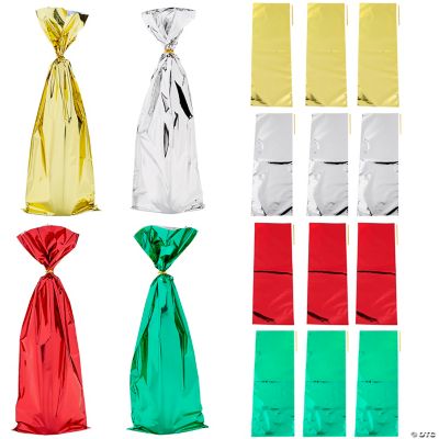 18 3/4" Gold, Silver, Red & Green Foil Wine Bottle Bags - 12 Pc ...