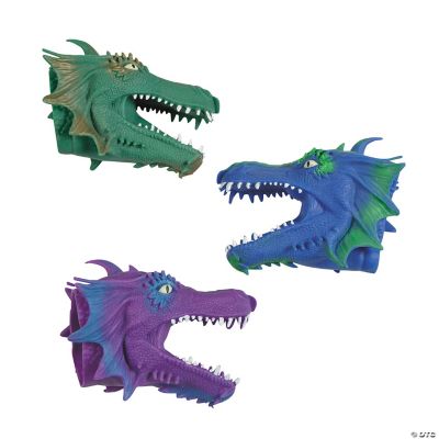 5" x 6 3/4" Green, Blue & Purple Dragon Rubber Hand Puppets - 12 Pc ...