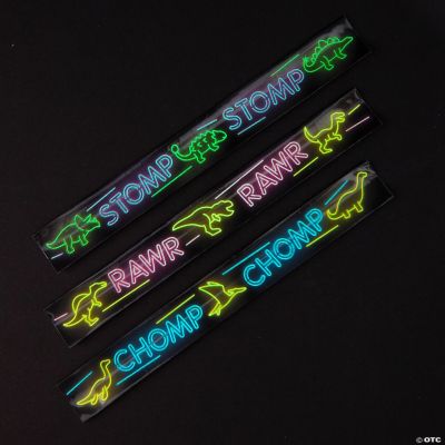 9" Glow-in-the-Dark Multicolor Neon Dinosaur Slap Bracelets - 12 Pc ...