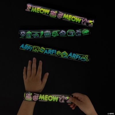 9" x 1" Glow-in-the-Dark Neon Pets Slap Bracelets - 12 Pc. | Oriental ...