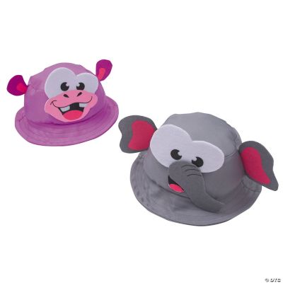 22" Kids Big Eye Elephant & Hippo-Shaped Bucket Hats - 12 Pc ...
