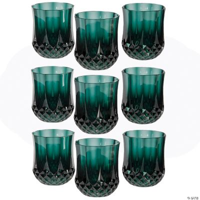 3 1/2" 8 oz. Bulk 48 Ct. Green Stemless Patterned Reusable Plastic Wine ...